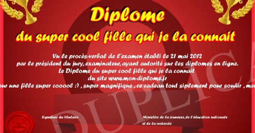 Diplome du super cool fille qui je la connait