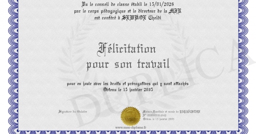 Felicitation pour son travail