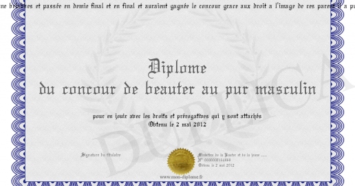 Diplome du concour de beauter au pur masculin