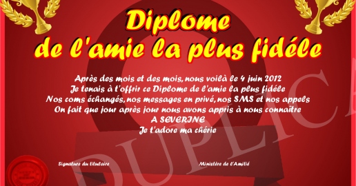 Diplome de l amie la plus fidele