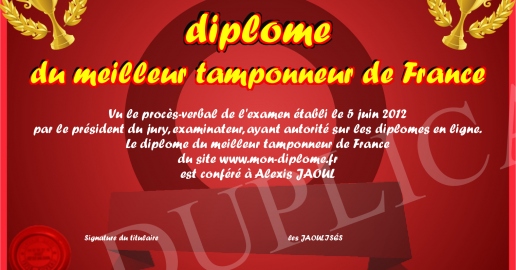 diplome du meilleur tamponneur de France
