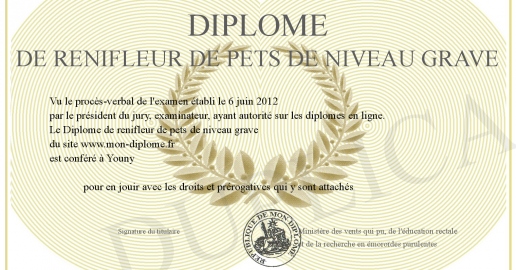 Diplome de renifleur de pets de niveau grave