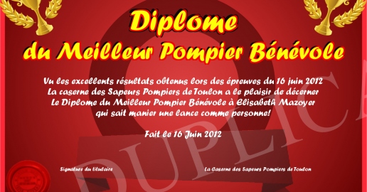 Diplome du Meilleur Pompier Benevole
