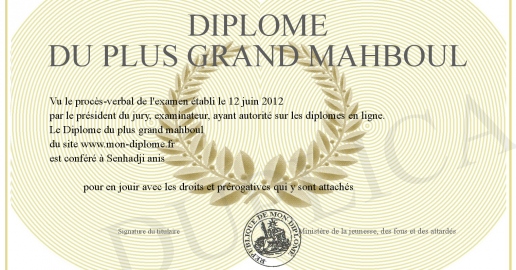 Diplome du plus grand mahboul