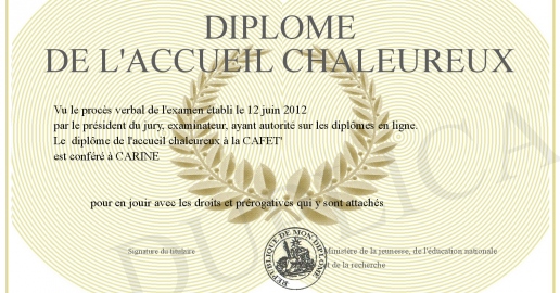 Diplome de l accueil chaleureux