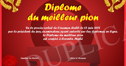 Diplome du meilleur pion
