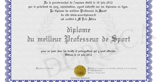 diplome du meilleur Professeur de Sport