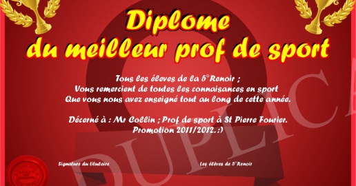 Diplome du meilleur prof de sport