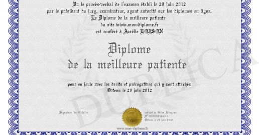 Diplome de la meilleure patiente