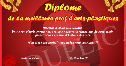 Diplome de la meilleure prof d arts-plastiques