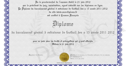 Diplome du baccalaureat general d entraineur de football des u 15 annee ...
