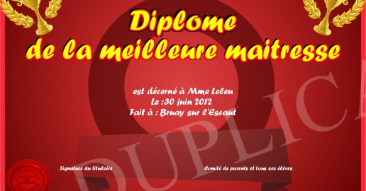 Diplome de la meilleure maitresse