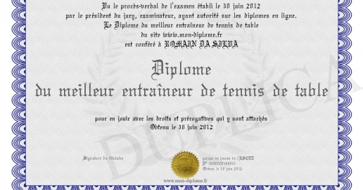 Diplome du meilleur entraineur de tennis de table
