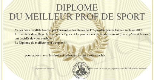 Diplome du meilleur prof de sport