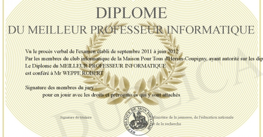 Diplome du MEILLEUR PROFESSEUR INFORMATIQUE