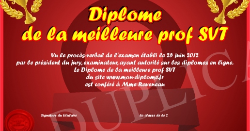 Diplome de la meilleure prof SVT