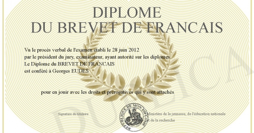 Diplome du BREVET DE FRANCAIS