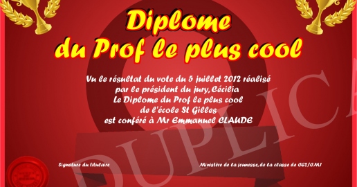 Diplome du Prof le plus cool