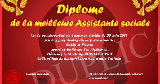 Diplome de la meilleure Assistante sociale