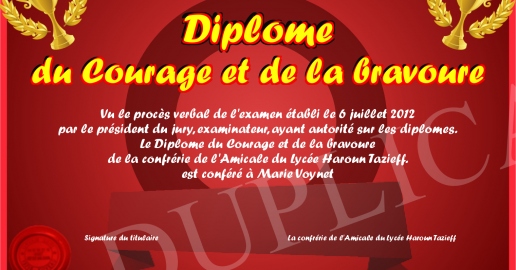 Diplome du Courage et de la bravoure