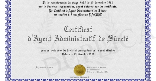Certificat d Agent Administratif de Surete