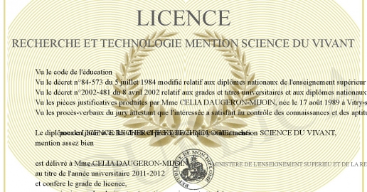 LICENCE RECHERCHE ET TECHNOLOGIE MENTION SCIENCE DU VIVANT