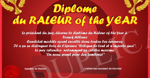 Diplome du RALEUR of the YEAR