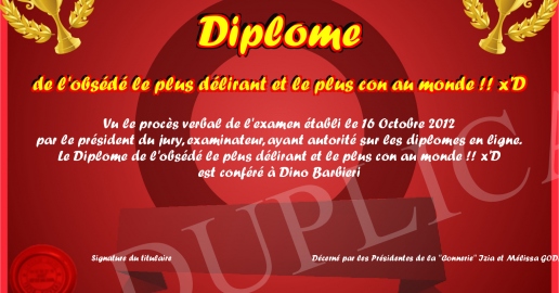 Diplome de l obsede le plus delirant et le plus con au monde !! x D
