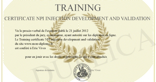 Training certificate NPI injection development and validation