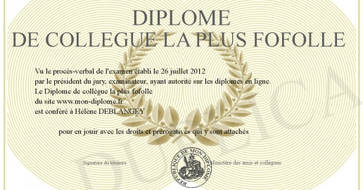 Diplome de collegue la plus fofolle