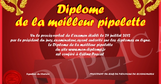 Diplome de la meilleur pipelette