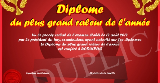 Diplome du plus grand raleur de l annee