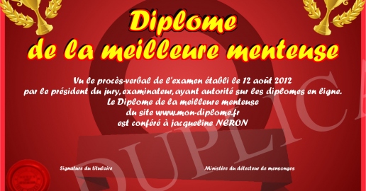 Diplome de la meilleure menteuse
