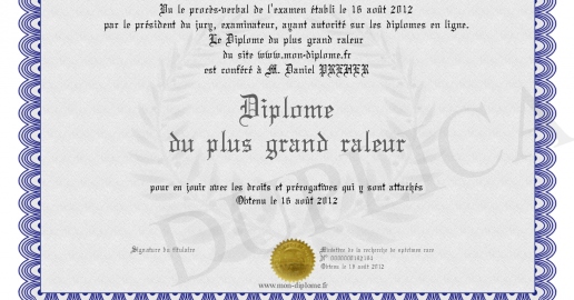 Diplome du plus grand raleur