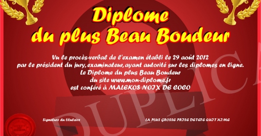 Diplome du plus Beau Boudeur