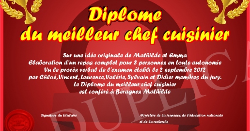 Diplome du meilleur chef cuisinier