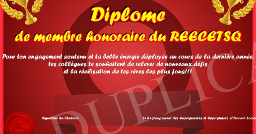 Diplome de membre honoraire du REECETSQ