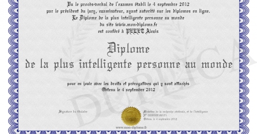 Diplome de la plus intelligente personne au monde