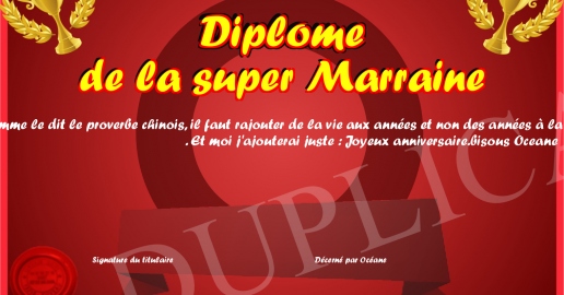 Diplome de la super Marraine