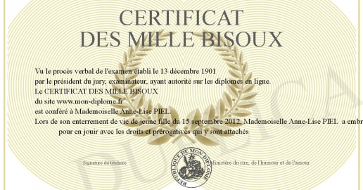 CERTIFICAT DES MILLE BISOUX