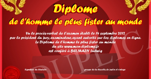 Diplome de l homme le plus fister au monde