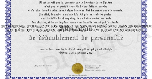 Attestation de dedoublement de personalite