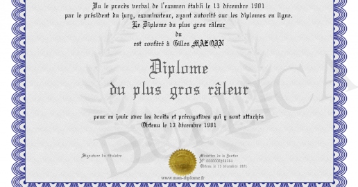 Diplome du plus gros raleur