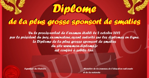 Diplome de la plus grosse sponsort de smaties