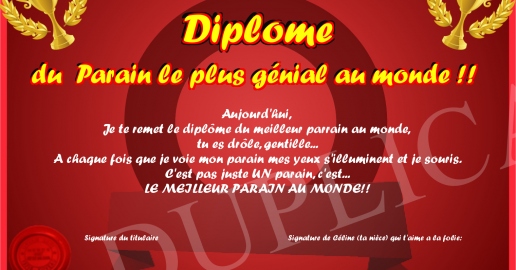 Diplome du Parain le plus genial au monde