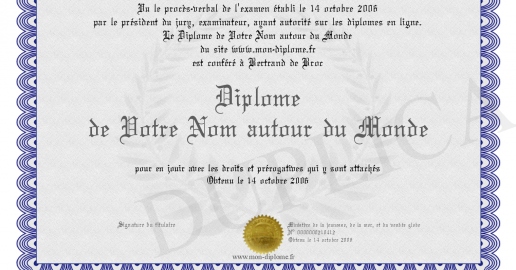 Diplome de Votre Nom autour du Monde