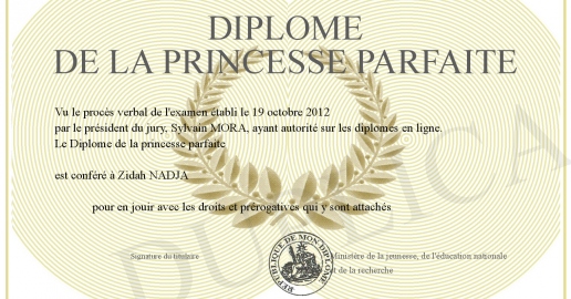 Diplome de la princesse parfaite