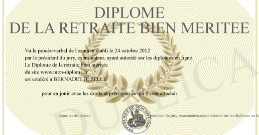 Diplome de la retraite bien meritee