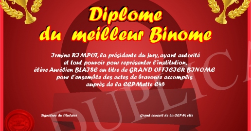 Diplome du meilleur Binome