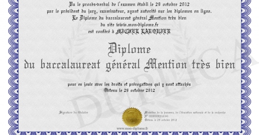 Diplome du baccalaureat general Mention tres bien